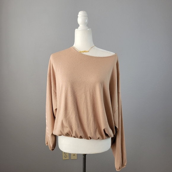 Zara | Tops | Zara Creamy Nude Wide Neck Off Shoulder Relaxed Elastic ...